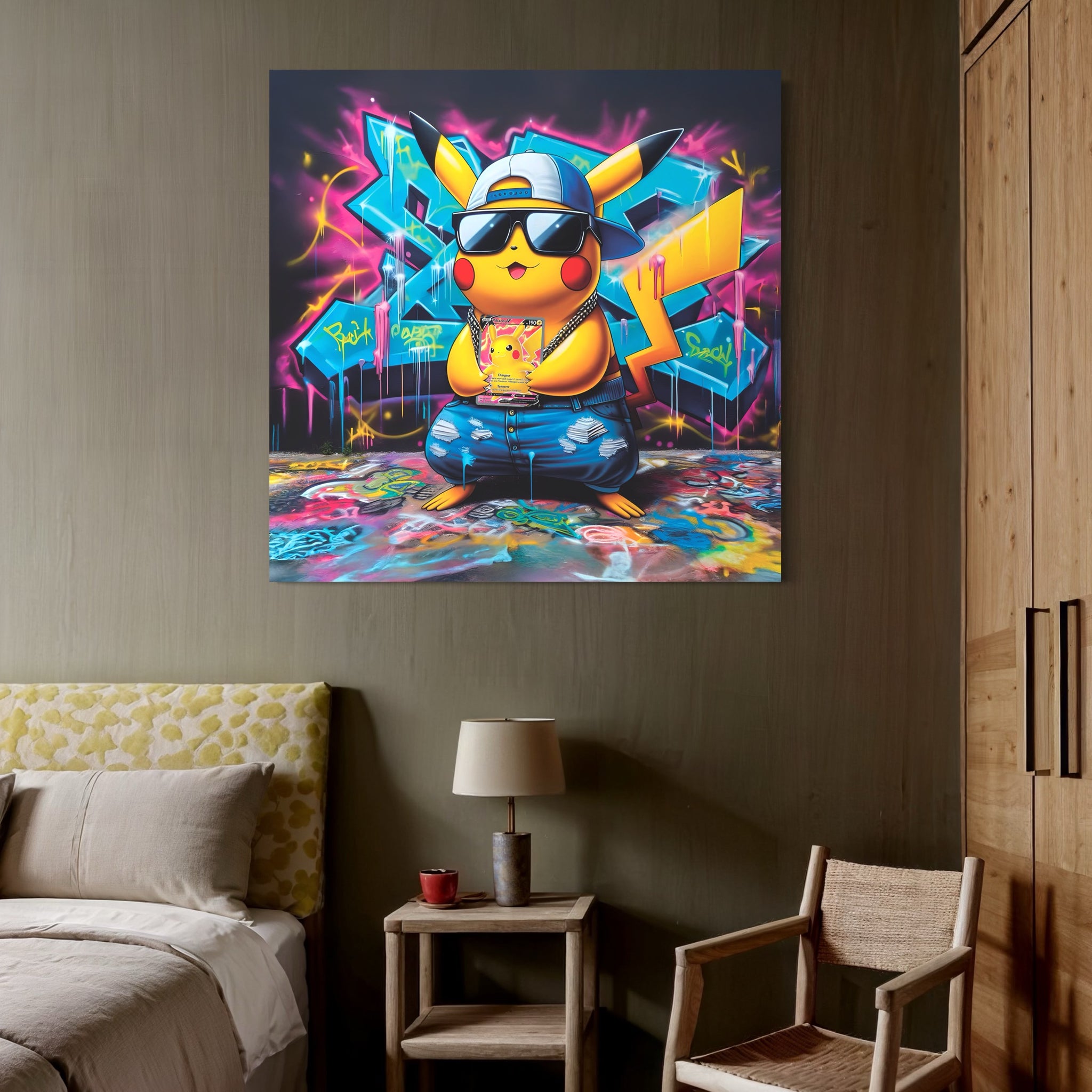 Tableau Pokémon Pikachu Graffiti King - Déco Murale Moderne | Fabulartz.fr