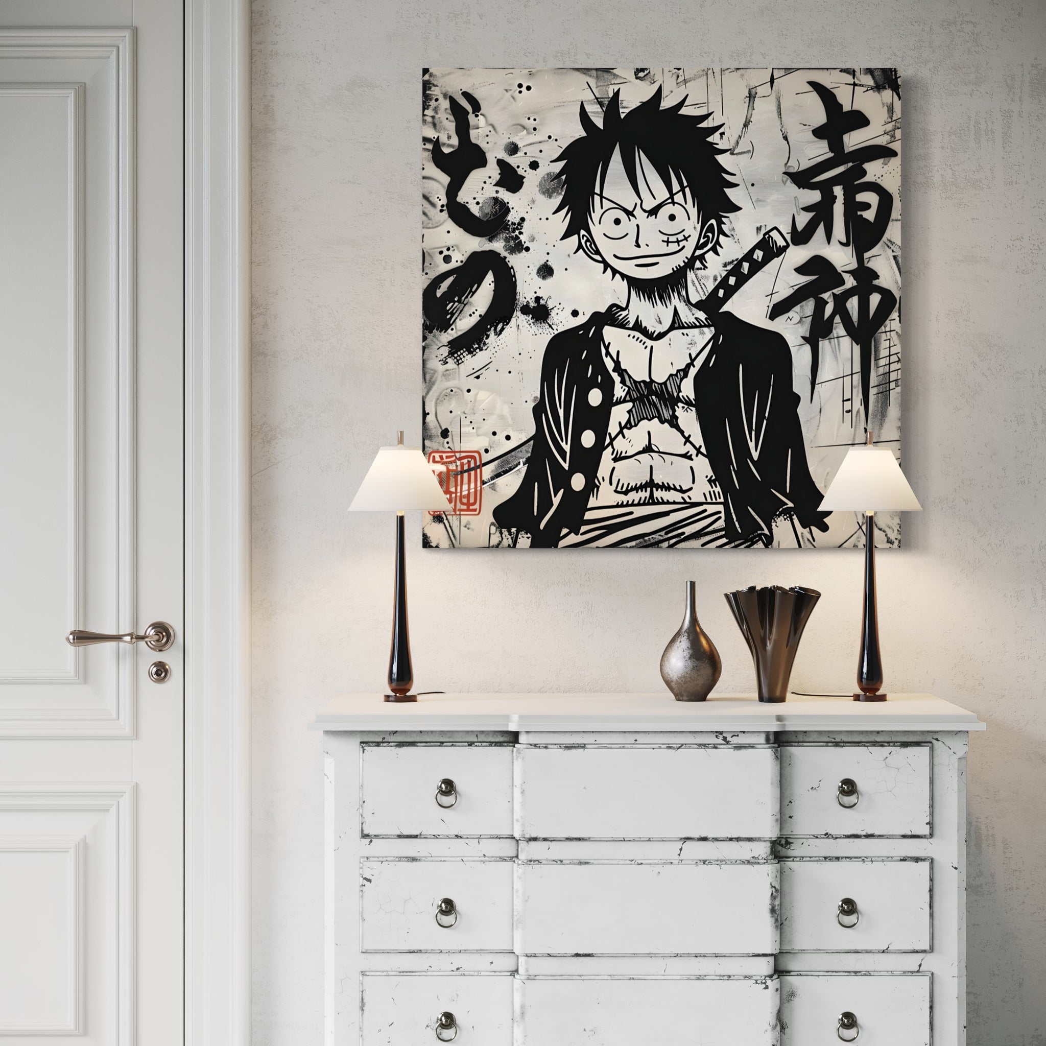 Tableau One Piece - Luffy Noir et Blanc - Décoration Murale Design ...