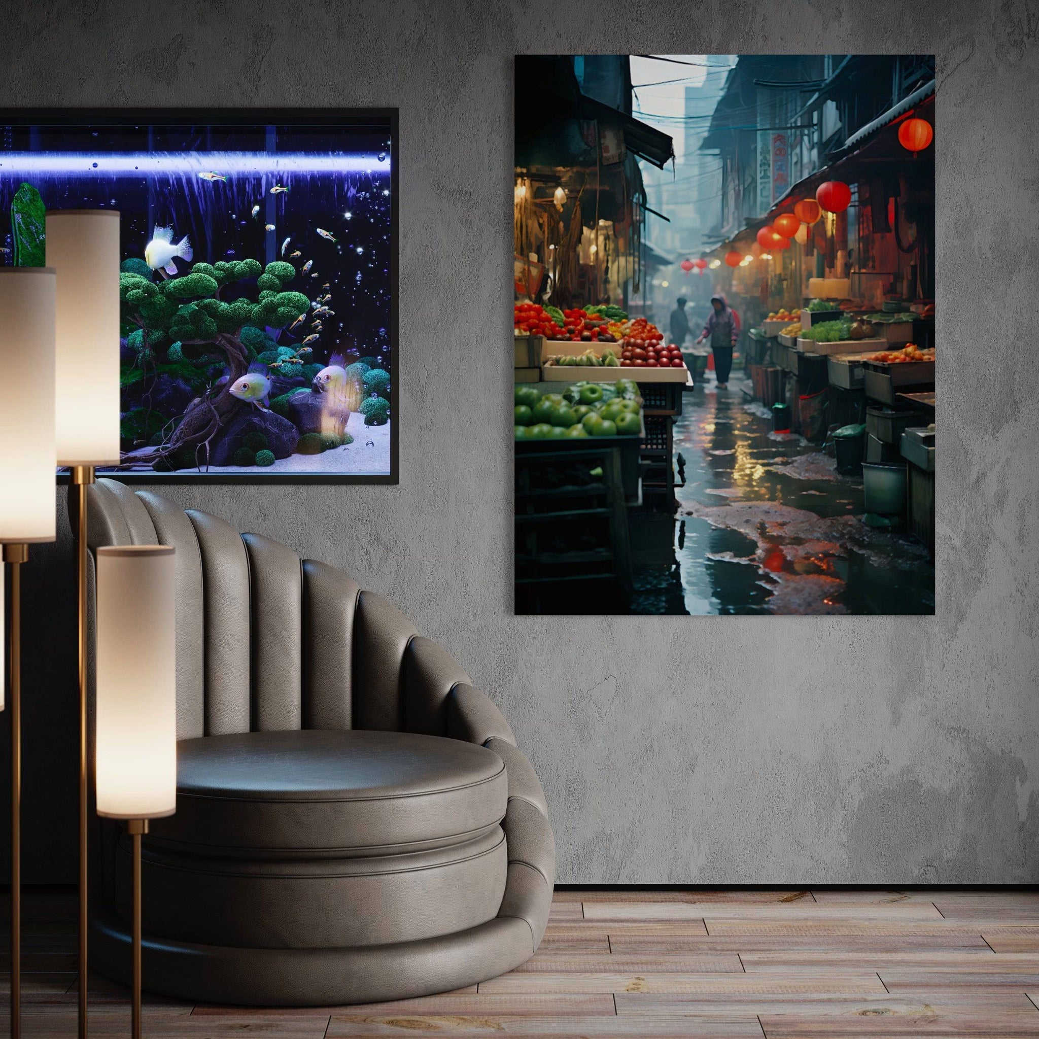 Tableau Photographie Bustling Street Market - Décoration Murale Design ...