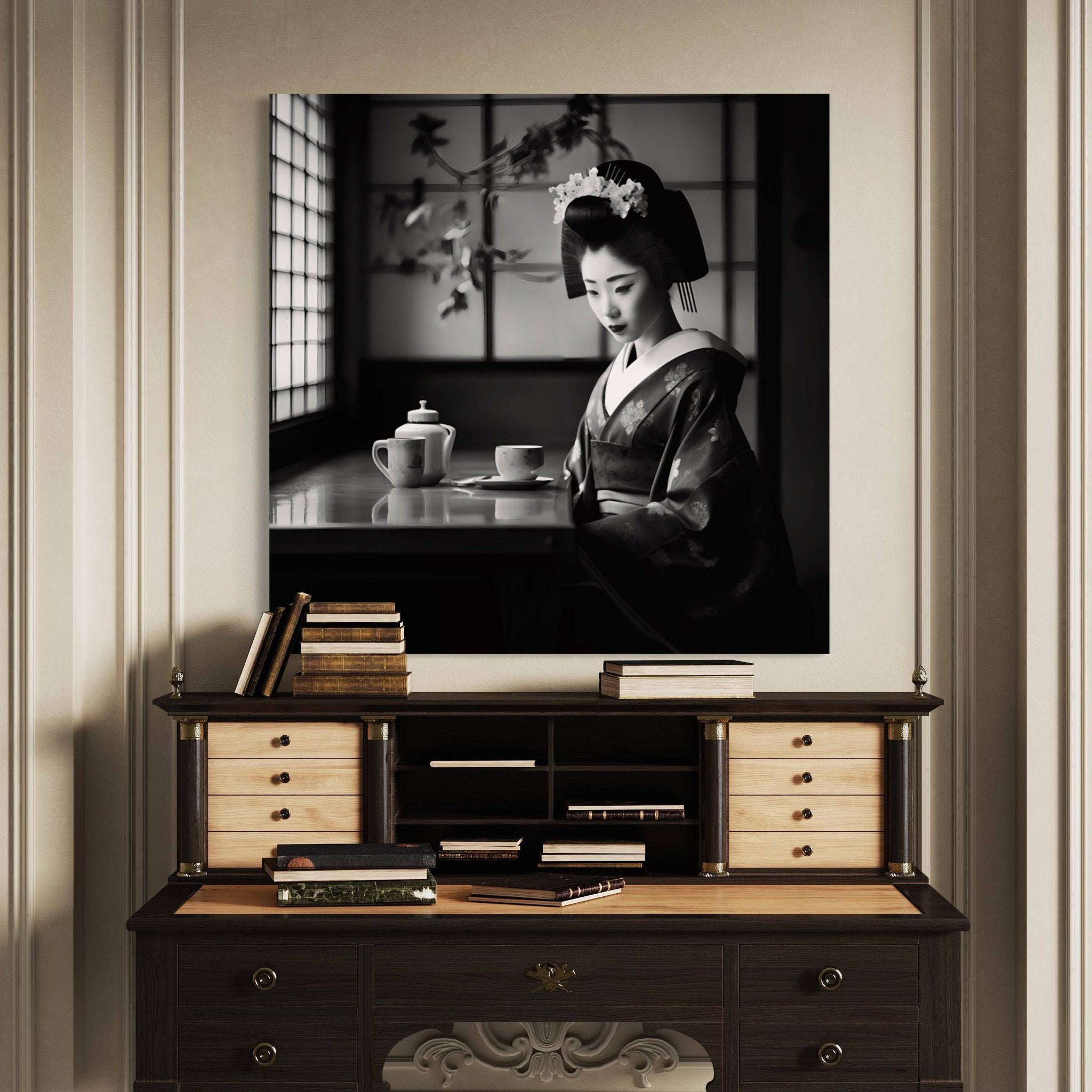 Tableau Japon Geisha au Thé - Décoration Murale Tranquille et Chic